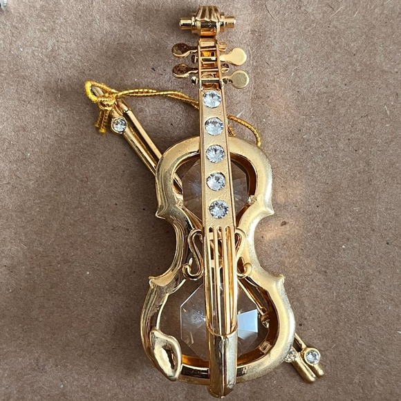 Holiday | Vintage Gold Violin Ornament Pendant Crystal Accents Musical ...